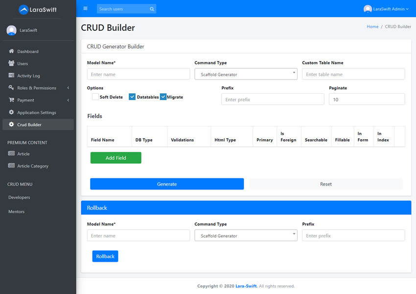 LaraSwift SaaS– Laravel Admin & User Dashboard + CRUD Builder + Stripe Recurring Payment by ...