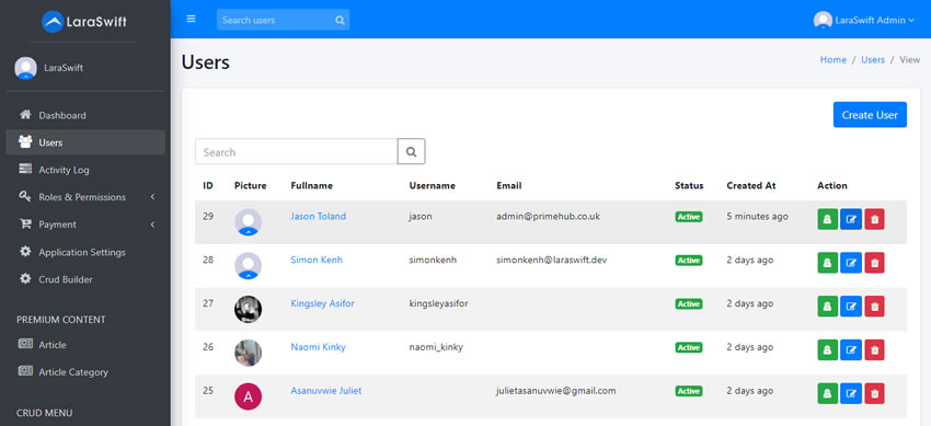 Laraswift Saas Laravel Admin And User Dashboard Crud Builder Stripe Recurring Payment By