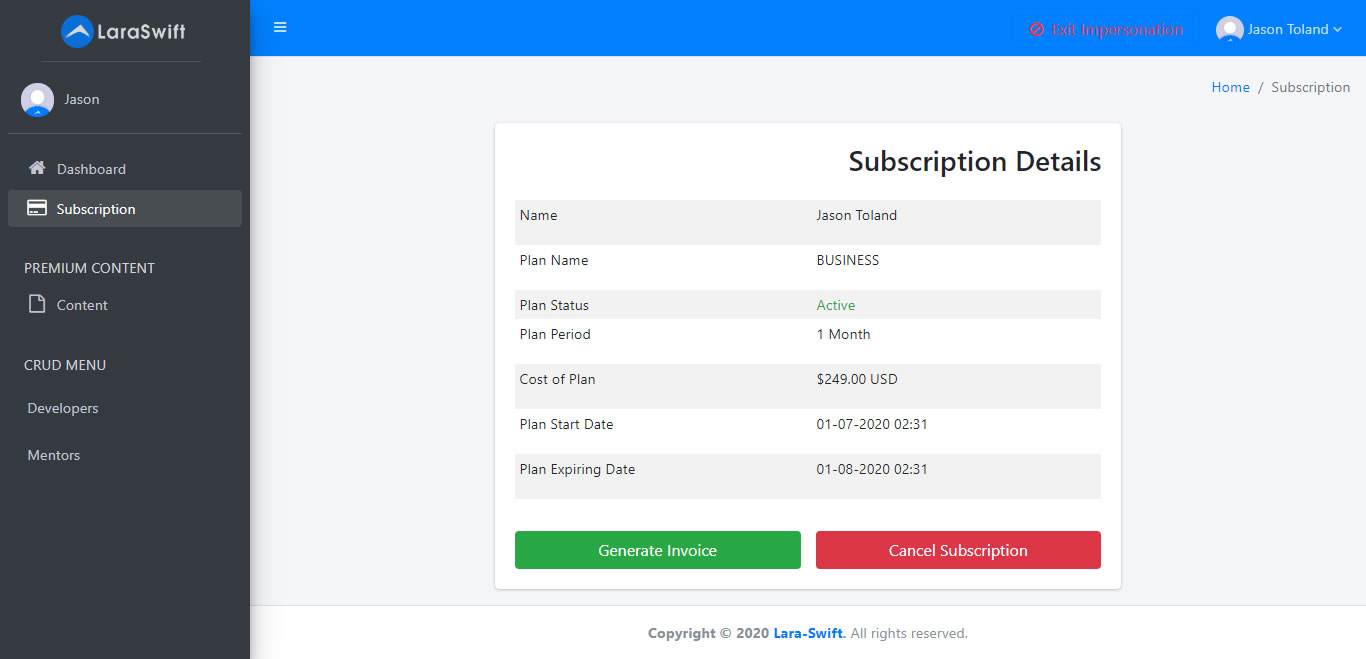 LaraSwift SaaS– Laravel Admin & User Dashboard + CRUD Builder + Stripe Recurring Payment by ...