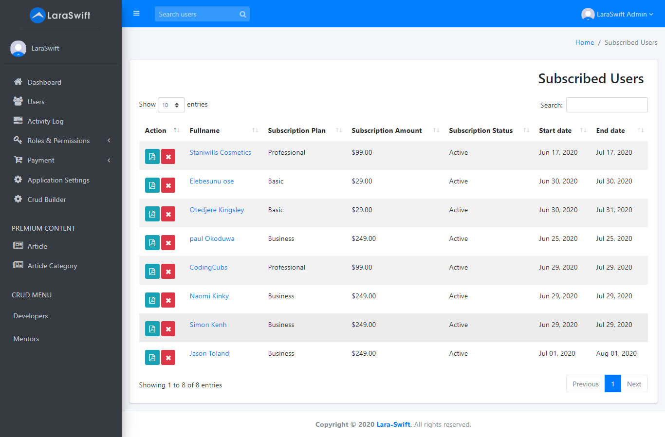 Laraswift Saas Laravel Admin And User Dashboard Crud Builder Stripe Recurring Payment By