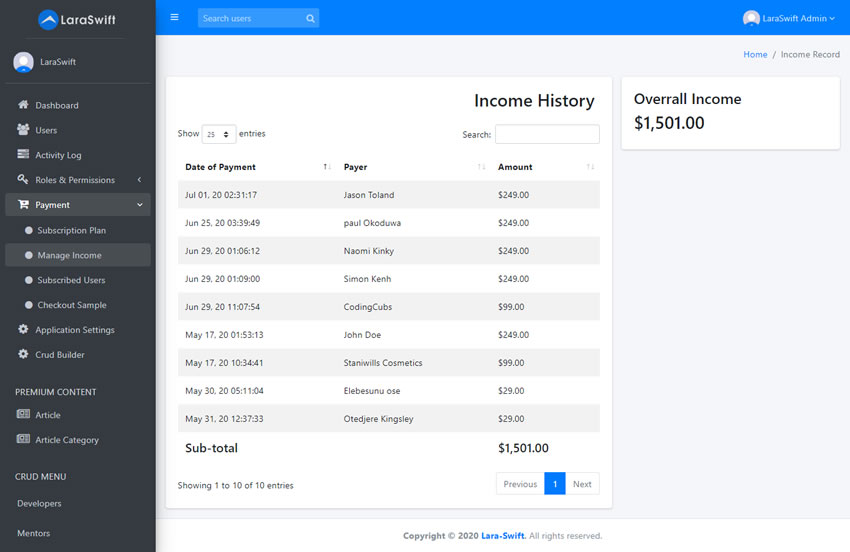 Laraswift Saas Laravel Admin And User Dashboard Crud Builder Stripe Recurring Payment By