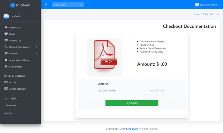 Laraswift Saas Laravel Admin And User Dashboard Crud Builder Stripe Recurring Payment By