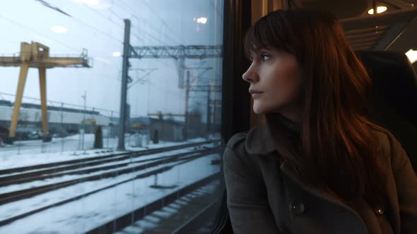Portrait of Young Calm Thoughtful Beautiful Caucasian Woman Looking Out ...