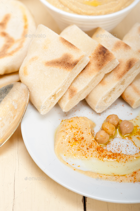 Hummus with pita bread Stock Photo by keko64 | PhotoDune