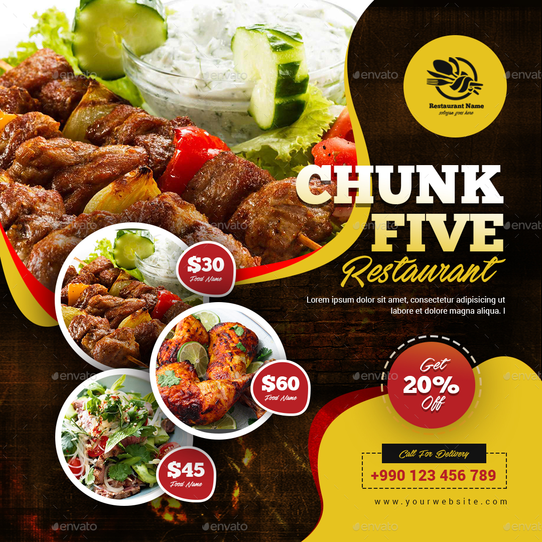 Restaurant Food Social Media Post, Web Elements | GraphicRiver