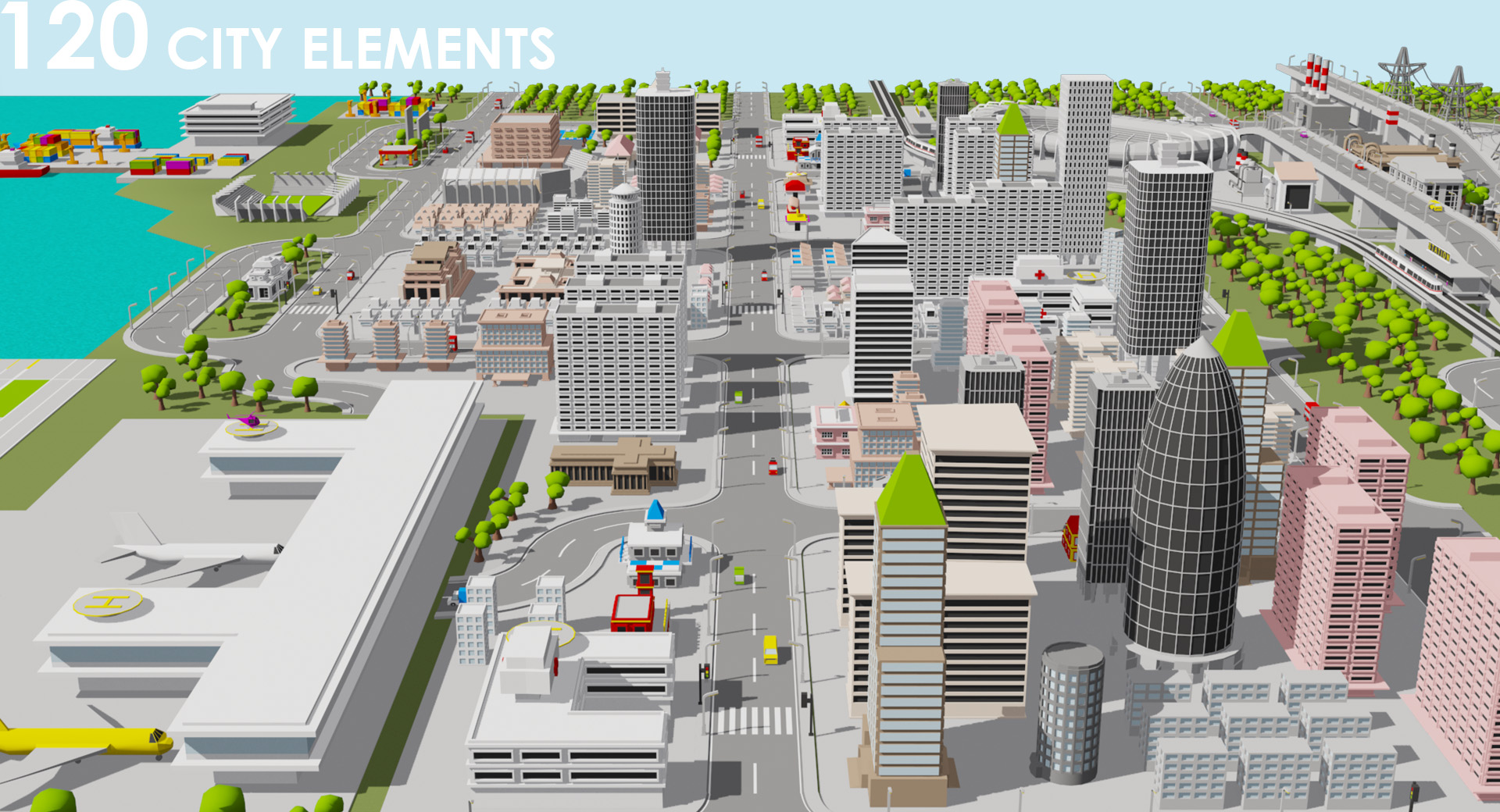120 City Elements by robertshing | 3DOcean
