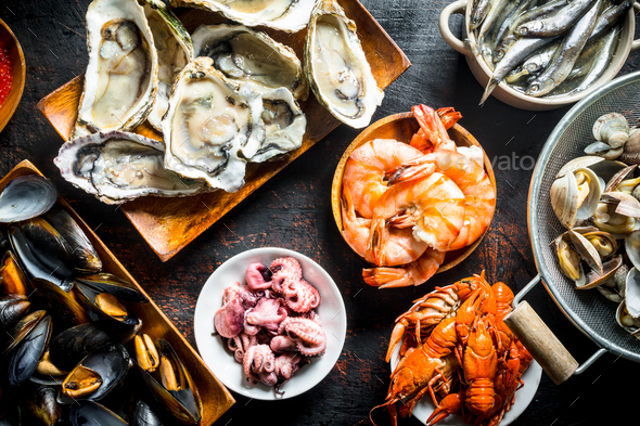 The range of different types of seafood. Stock Photo by Artem_ka2 ...
