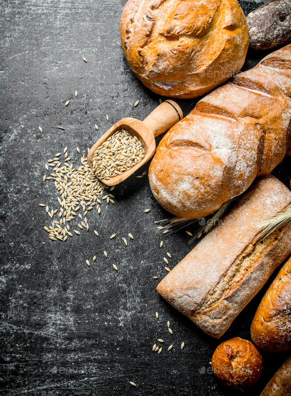 Different types of bread with grain. Stock Photo by Artem_ka2 | PhotoDune