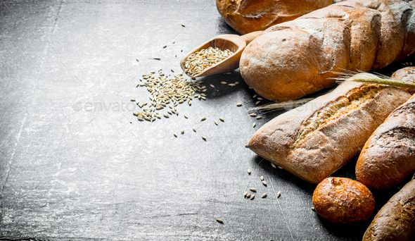 Different types of bread with grain. Stock Photo by Artem_ka2 | PhotoDune