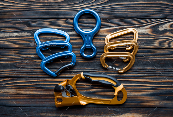 Creative design. Isolated photo of climbing equipment. Parts of ...