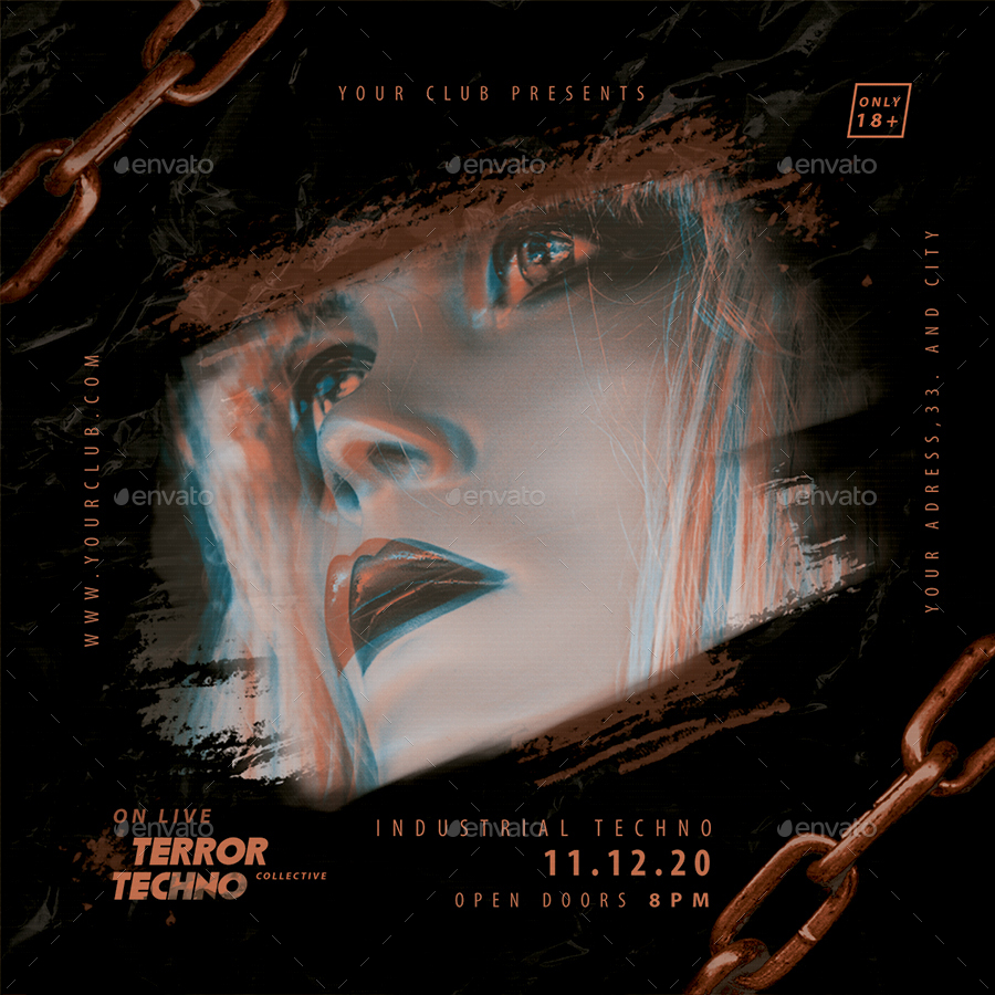 Techno Party Flyer, Print Templates | GraphicRiver