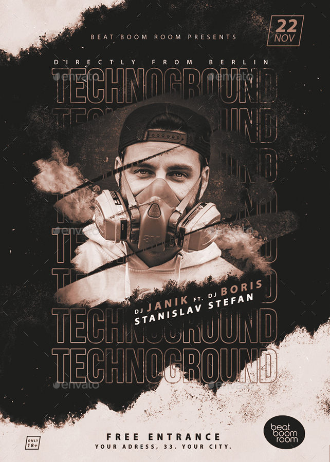 Techno Party A4 Poster, Print Templates | GraphicRiver