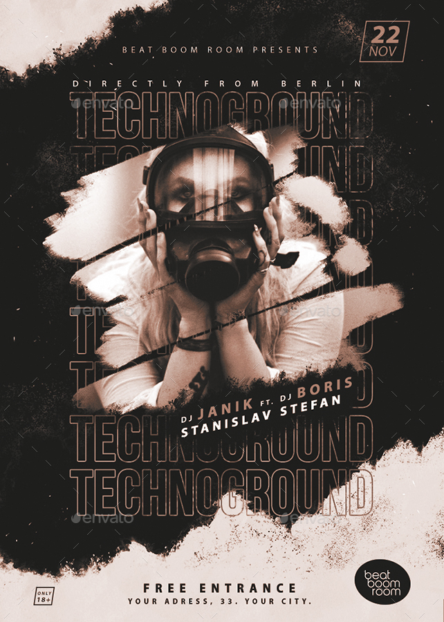 Techno Party A4 Poster, Print Templates | GraphicRiver