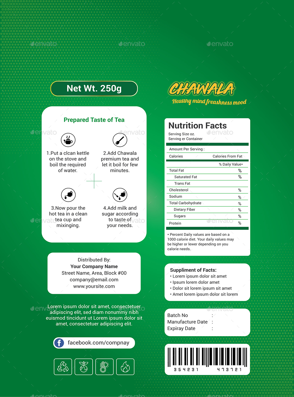 Tea Pouch Packaging Template, Print Templates | GraphicRiver