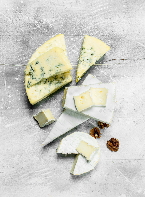 Brie and blue cheese and nuts. Stock Photo by Artem_ka2 | PhotoDune