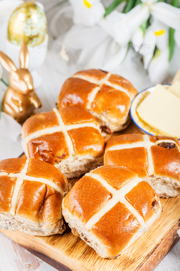 Easter Breakfast with Hot Cross Buns Stock Photo by Manuta | PhotoDune
