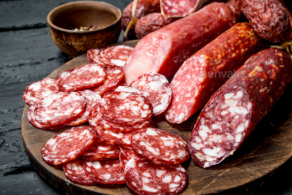 Different types of salami on the Board. Stock Photo by Artem_ka2 ...