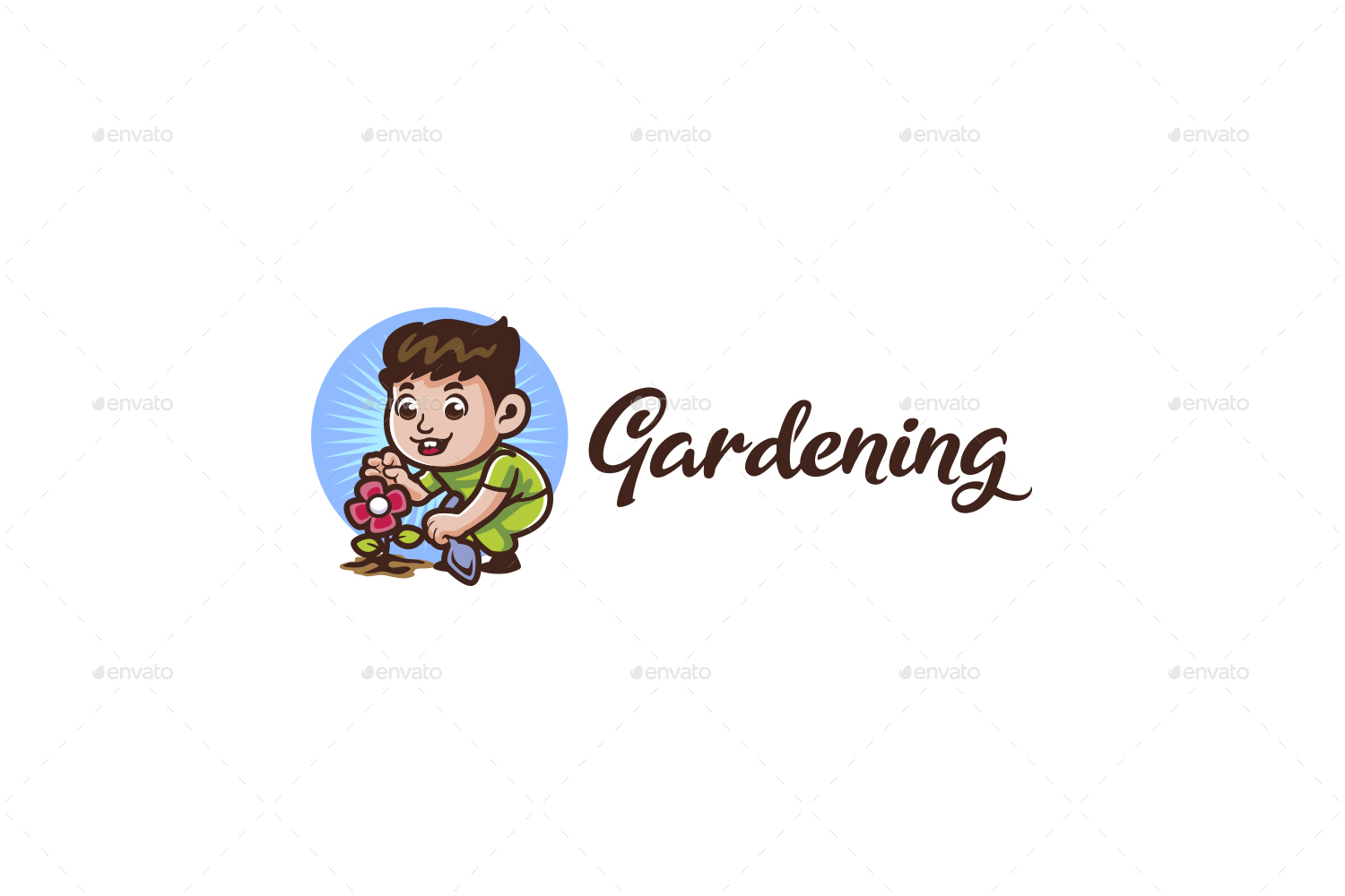 Cartoon Gardening Boy Character Mascot Logo, Logo Templates | GraphicRiver