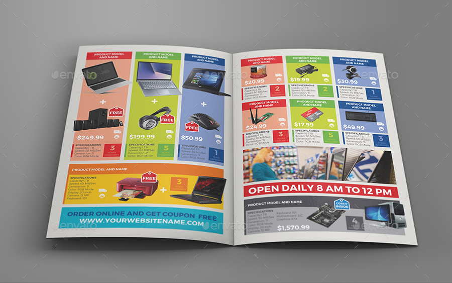 Computers and Electronics Products Catalog Bi-Fold Brochure Template ...