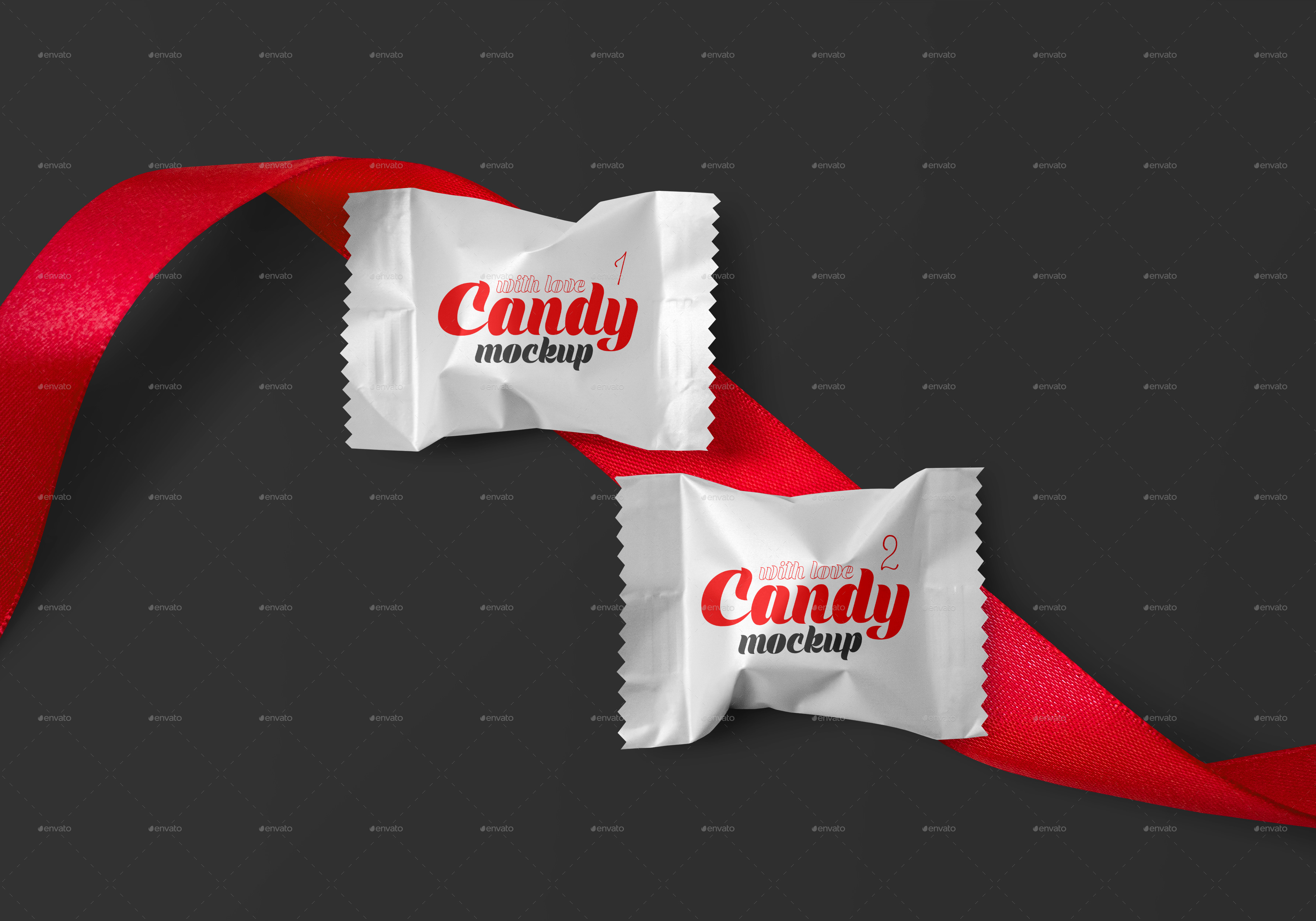 Matte Candy with Red Ribbon Mockup Set, Graphics | GraphicRiver