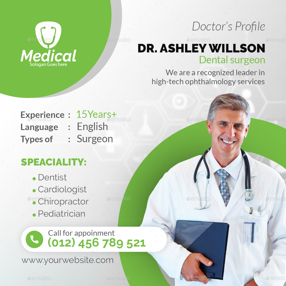 Doctor's Profile Social Media Post, Web Elements | GraphicRiver
