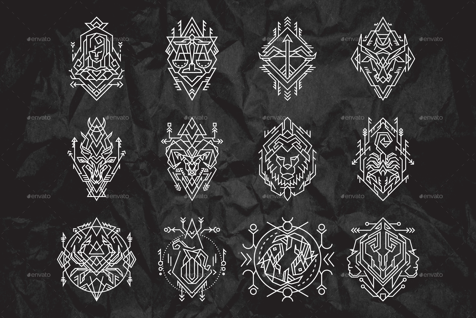 Zodiac Sacred Geometry Style Part 2, Vectors | GraphicRiver