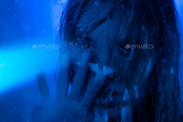 sexy girl in shower behind wet glass.Looking through Steamed Shower ...