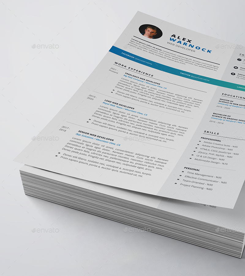 Resume/CV (2 Page), Print Templates | GraphicRiver