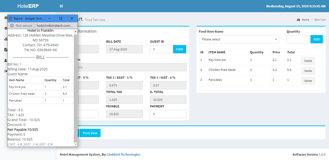 Hotel Management System - VB, ASP.NET, AJAX, Multiple TAX (GST) by ...