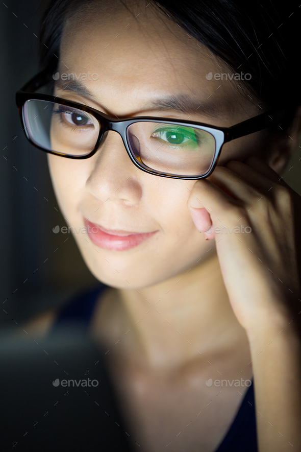 Woman look at computer at night Stock Photo by leungchopan | PhotoDune