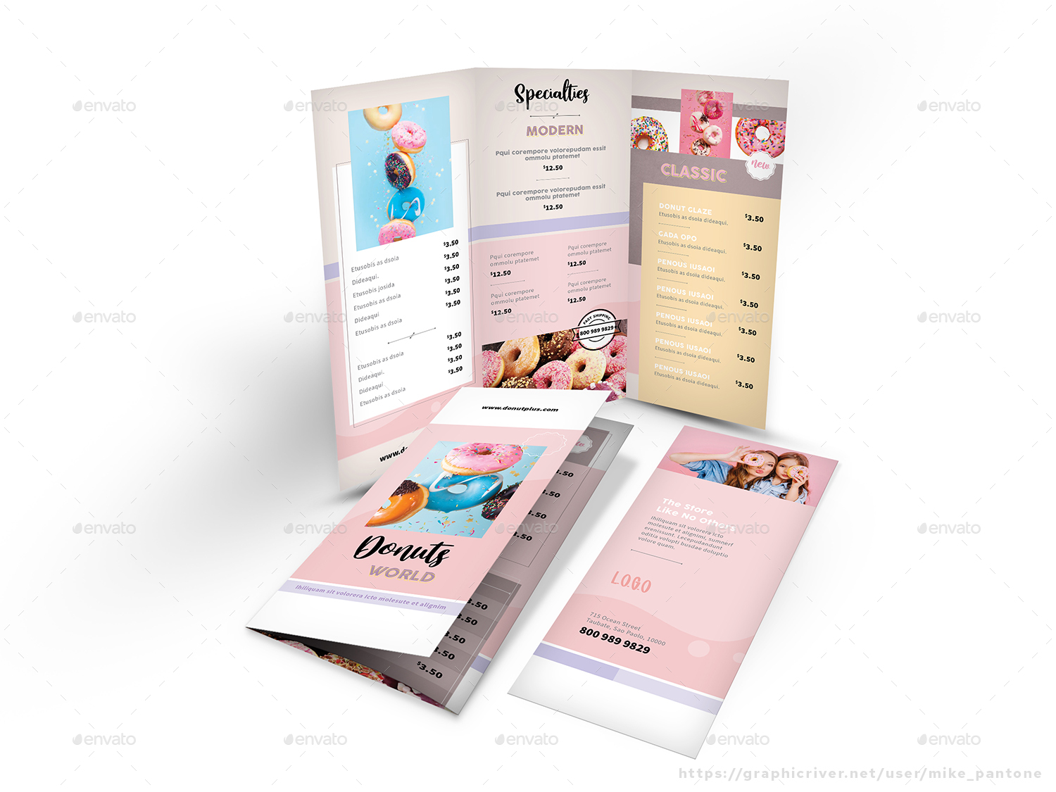Donuts Cafe Trifold Menu, Print Templates | GraphicRiver
