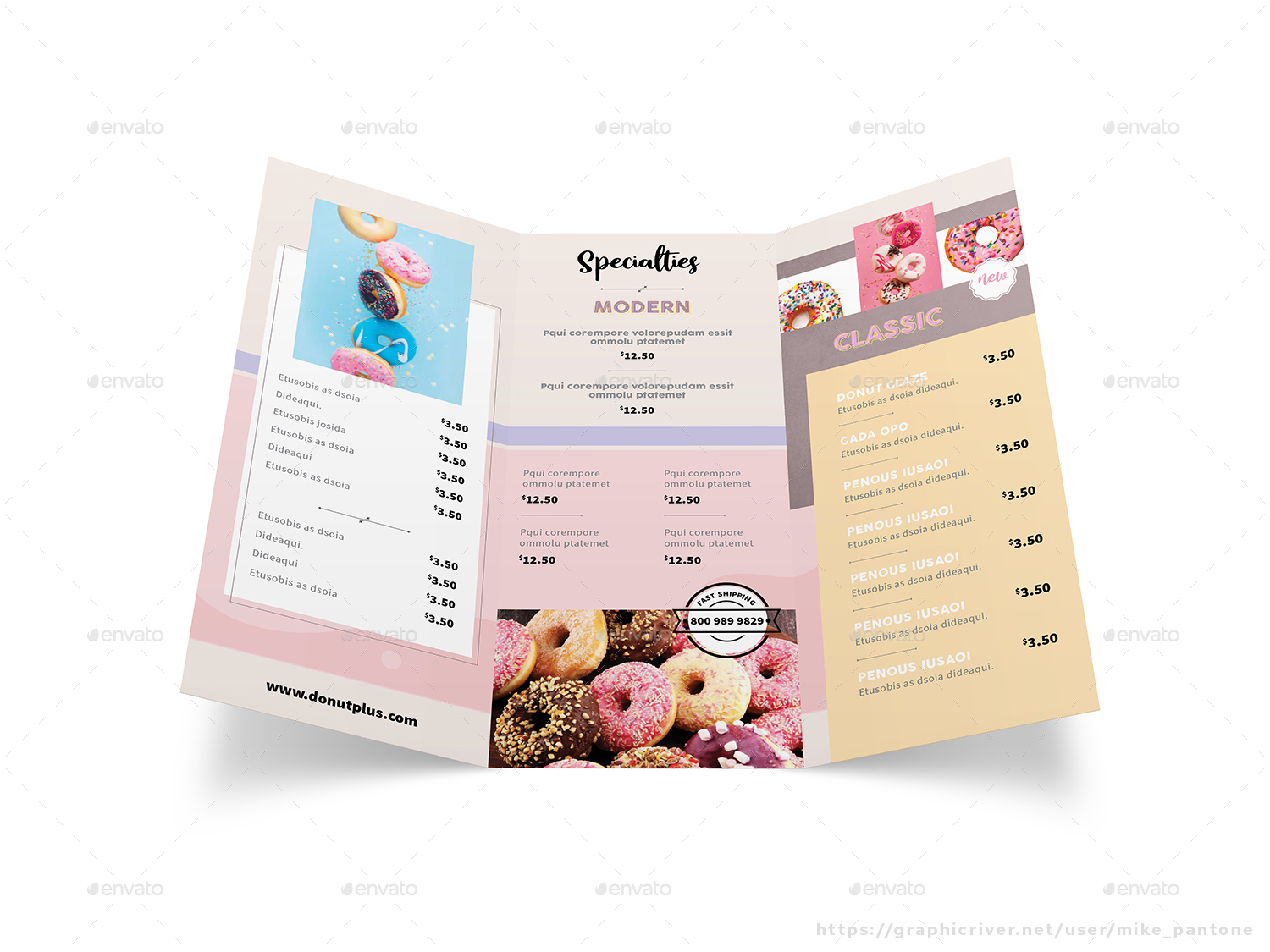 Donuts Cafe Trifold Menu, Print Templates | GraphicRiver