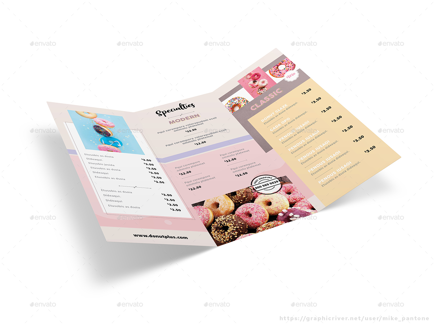 Donuts Cafe Trifold Menu, Print Templates | GraphicRiver