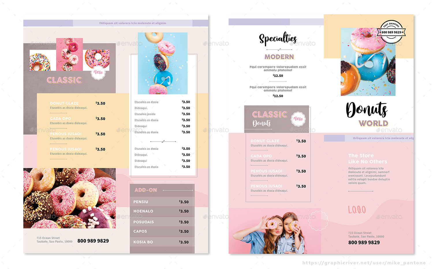 Donuts Cafe Menu Flyers – 4 Options, Print Templates | GraphicRiver