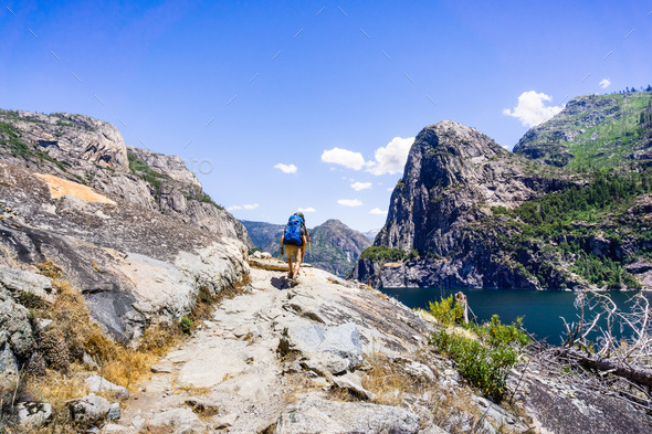 Hiking trail on the shores of Hetch Hetchy reservoir Stock Photo by ...