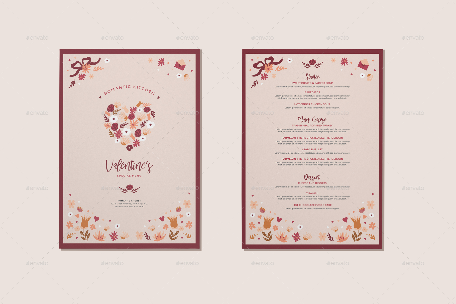 Valentine's Menu Template, Print Templates | GraphicRiver