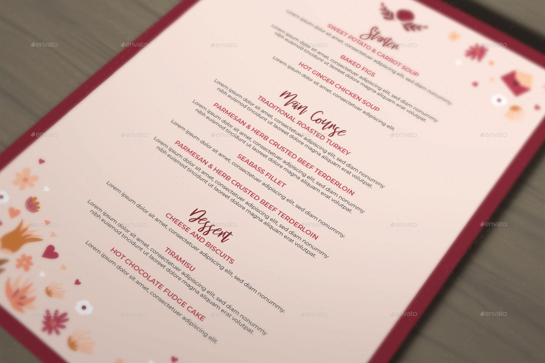 Valentine's Menu Template, Print Templates | GraphicRiver