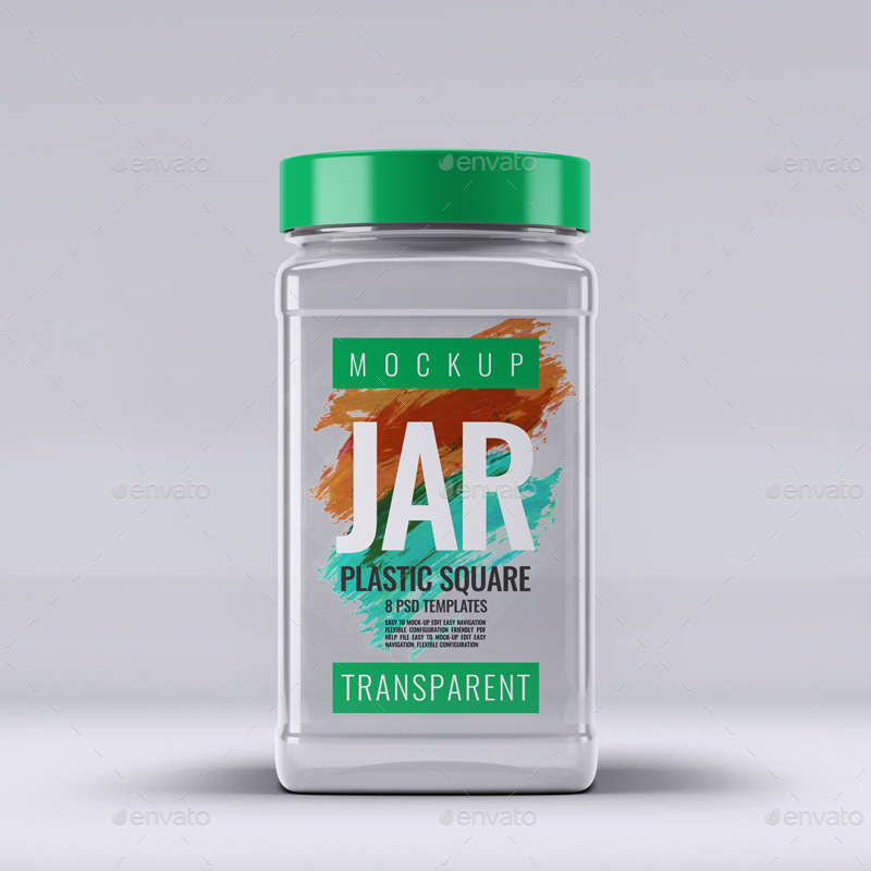 Plastic Square Jar Mock-Up, Graphics | GraphicRiver