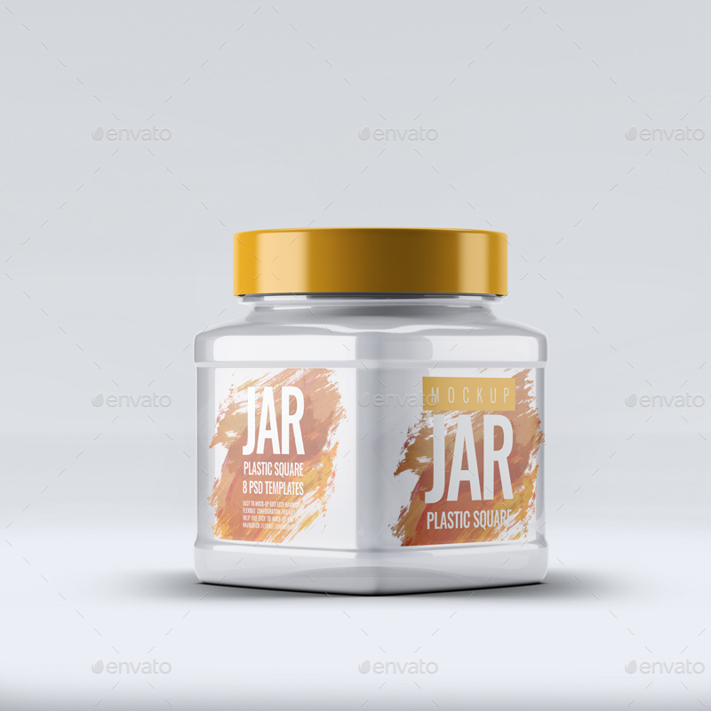 Plastic Square Jar Mock-Up v.2, Graphics | GraphicRiver