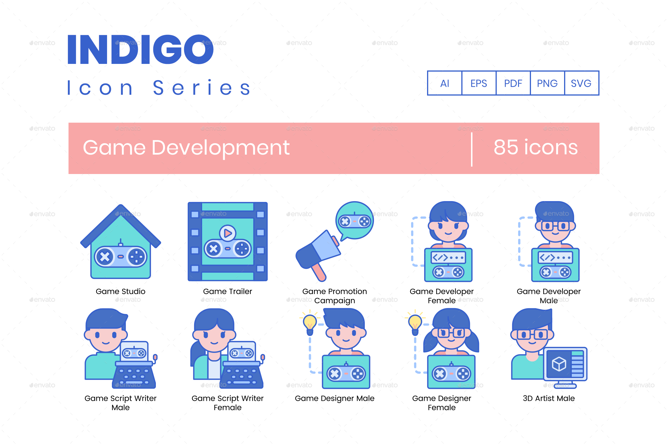 85 Game Development Icons | Indigo Series by Krafted | GraphicRiver