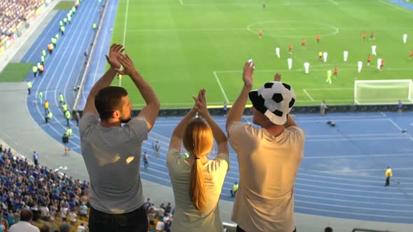 Soccer Fans Clapping Hands and Give High-Five, Celebrating Winning Goal ...