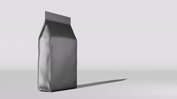 Silver standing box bottom pouch bag coffee branding 3D animation ...