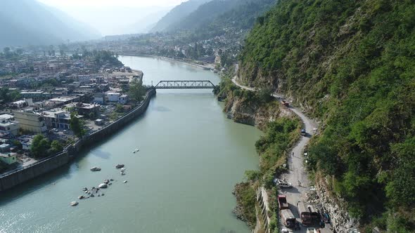 City of Uttarkashi in the state of Uttarakhand in India seen from the ...