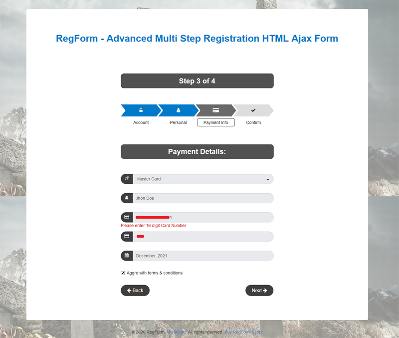 RegForm - Advanced Multi Step Registration HTML Ajax Form by mgscoder