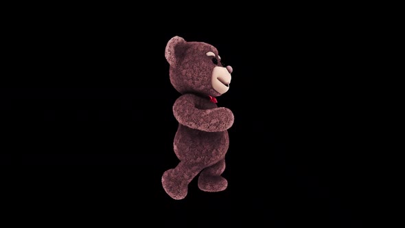 3d Teddy Bear Walking Side View Loop Loop On Alpha Channel, Motion Graphics