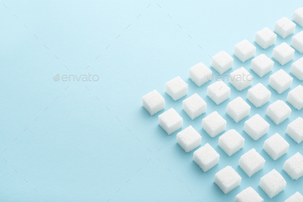 Sugar Cubes Geometry Pattern on Pastel Blue Background with Copy Space ...