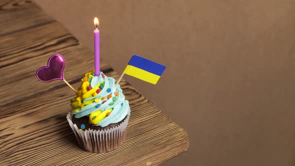 Cupcake with Ukrainian Flag for Birthday with Candles and Decorations ...