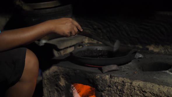 Traditional Process Boil and Roasting Coffee on Coals, Stock Footage
