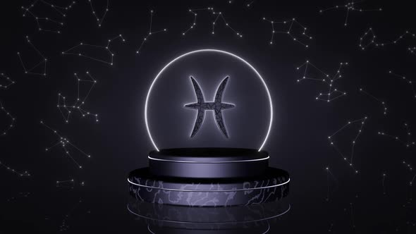 Zodiac sign Pisces, 3D animation on a seamless loop, Motion Graphics