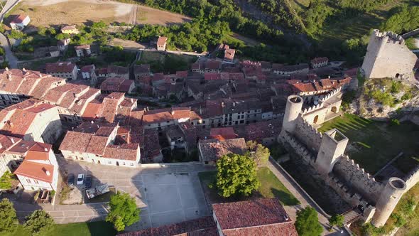 Aerial View of the Scenic Medieval Village of Frias in Burgos Province ...